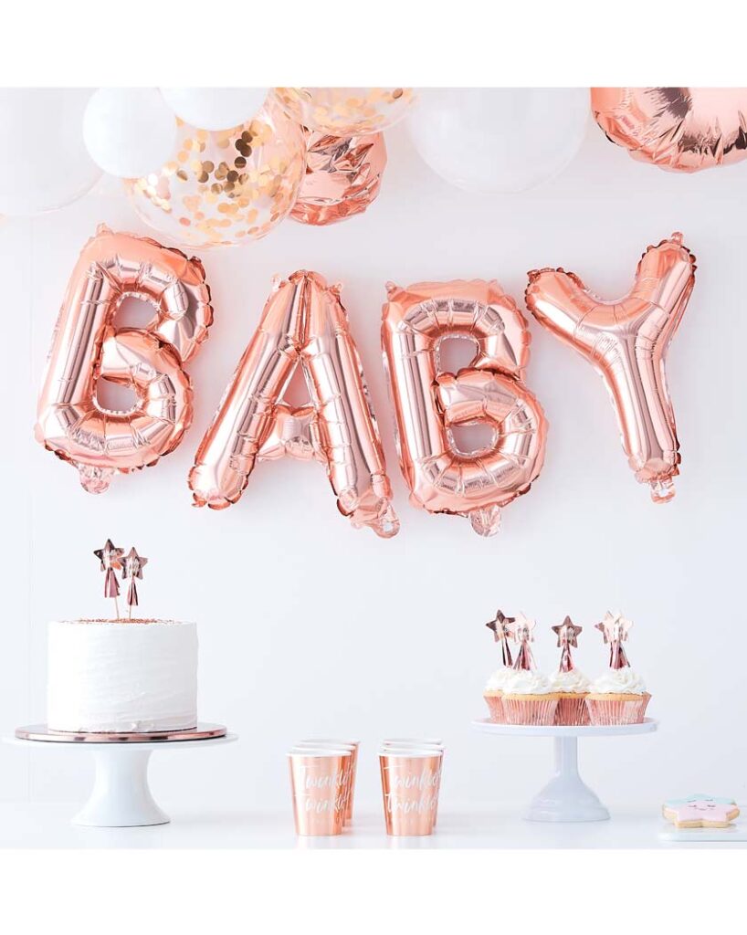 Pynt til baby shower rosa guld | Rose gold Baby folie balloner