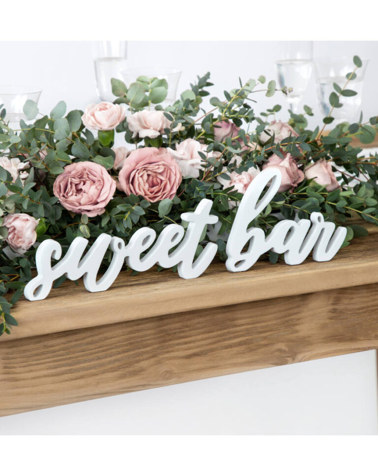 Hvid Sweet Bar træ skilt | Candy bar og dessertbord skilt
