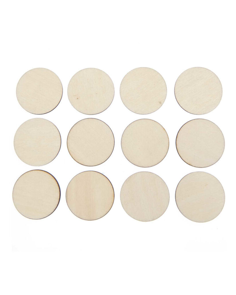 Rustikke træ cirkler - 4 cm. | Deko træskiver til pynt | 12 stk.