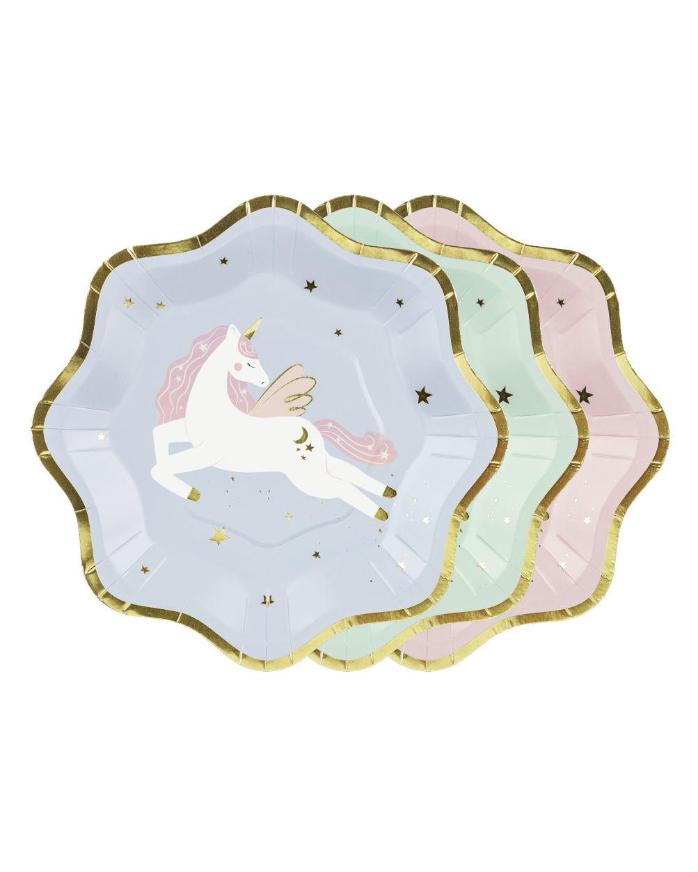 Enhjørning paptallerkner i 3 farver | Unicorn party pynt